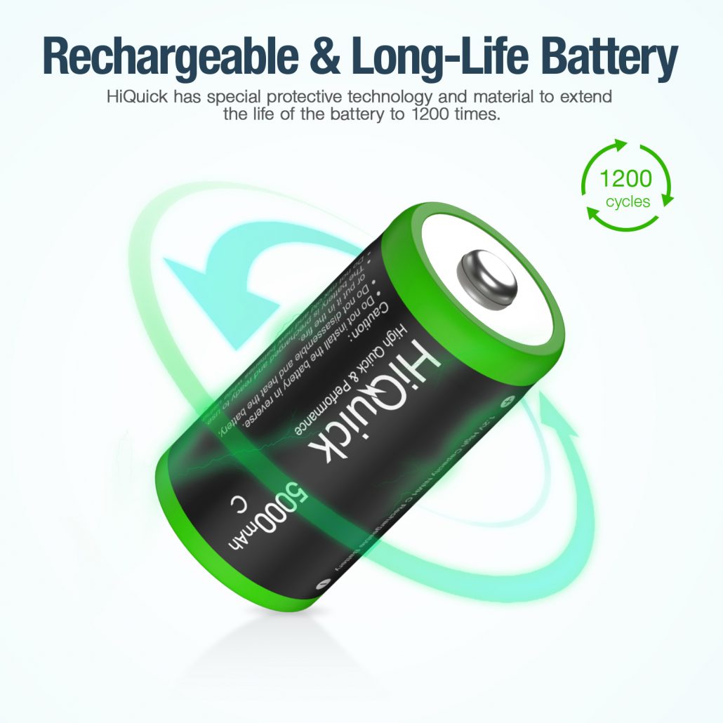 HiQuick Ni-MH C Size Rechargeable Batteries 5000mAh – 1.2V High ...