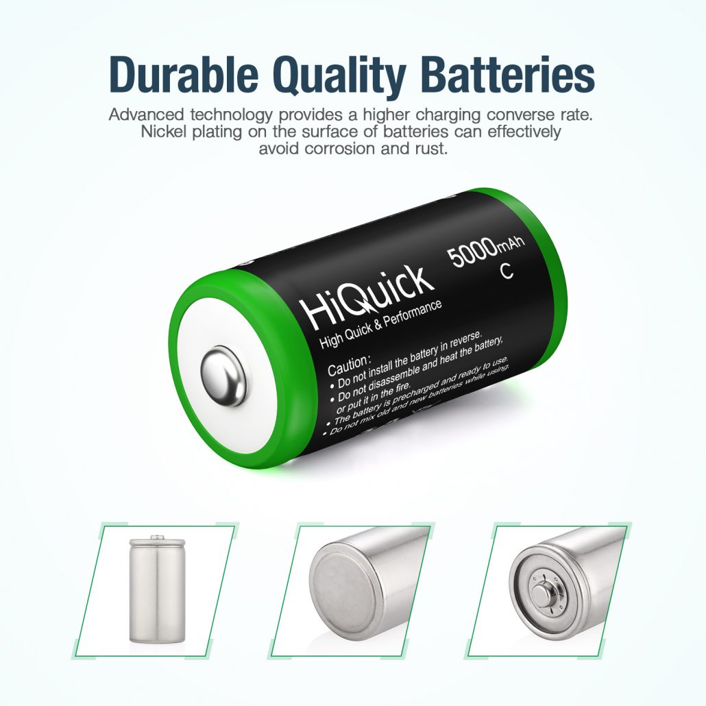 HiQuick Ni-MH C Size Rechargeable Batteries 5000mAh – 1.2V High ...