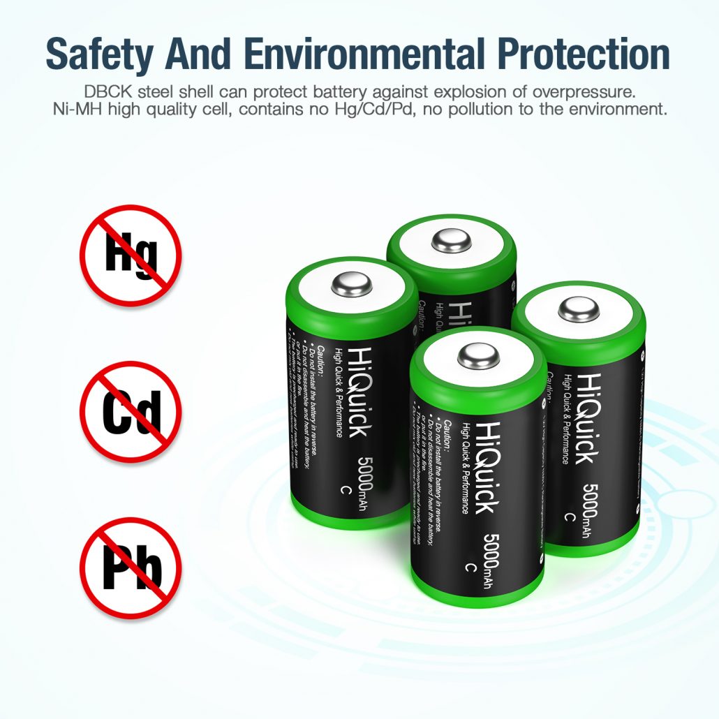 HiQuick Ni-MH C Size Rechargeable Batteries 5000mAh – 1.2V High ...
