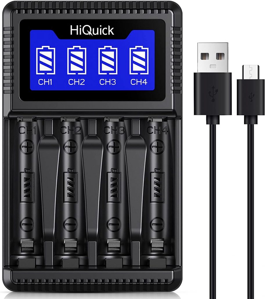 HiQuick 4 Bay AA AAA Battery Charger, USB Input Fast Charging and ...