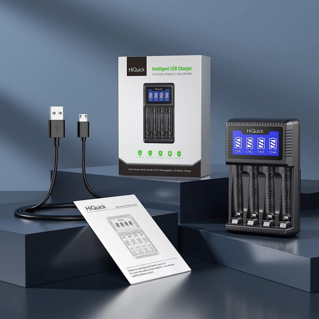 HiQuick 4 Bay AA AAA Battery Charger, USB Input Fast Charging and Independent Charging Slot with ...